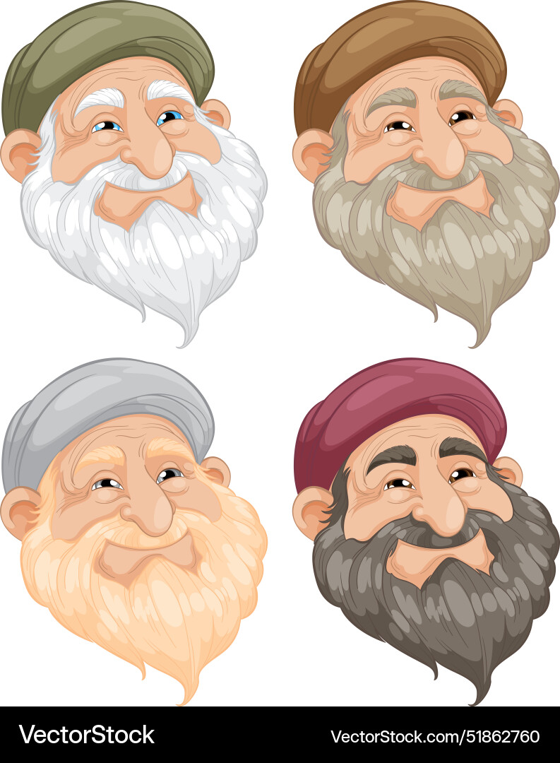 Four elderly men with different colored beards Vector Image