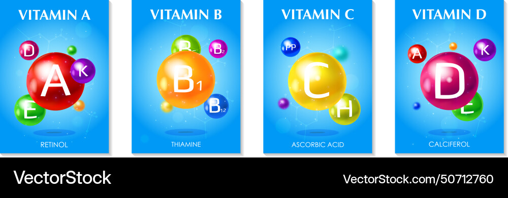 Multivitamins supplements 4 3d colorful realistic Vector Image