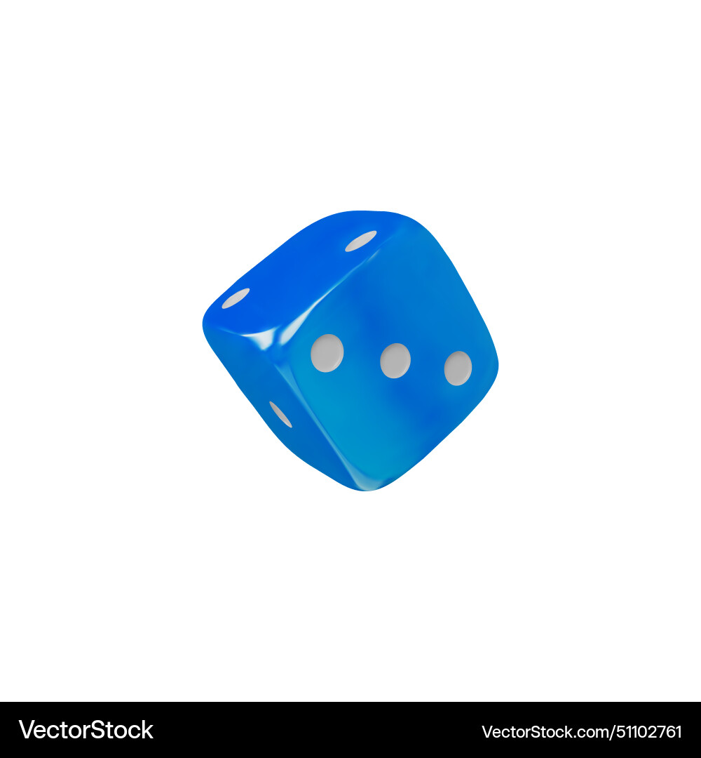 3d blue dice in a roll cartoon style Royalty Free Vector