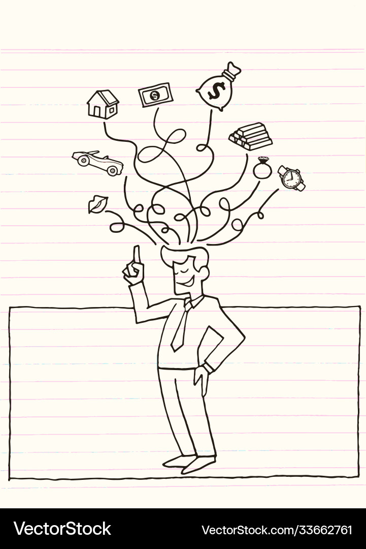 Doodle successful business man thinking about Vector Image