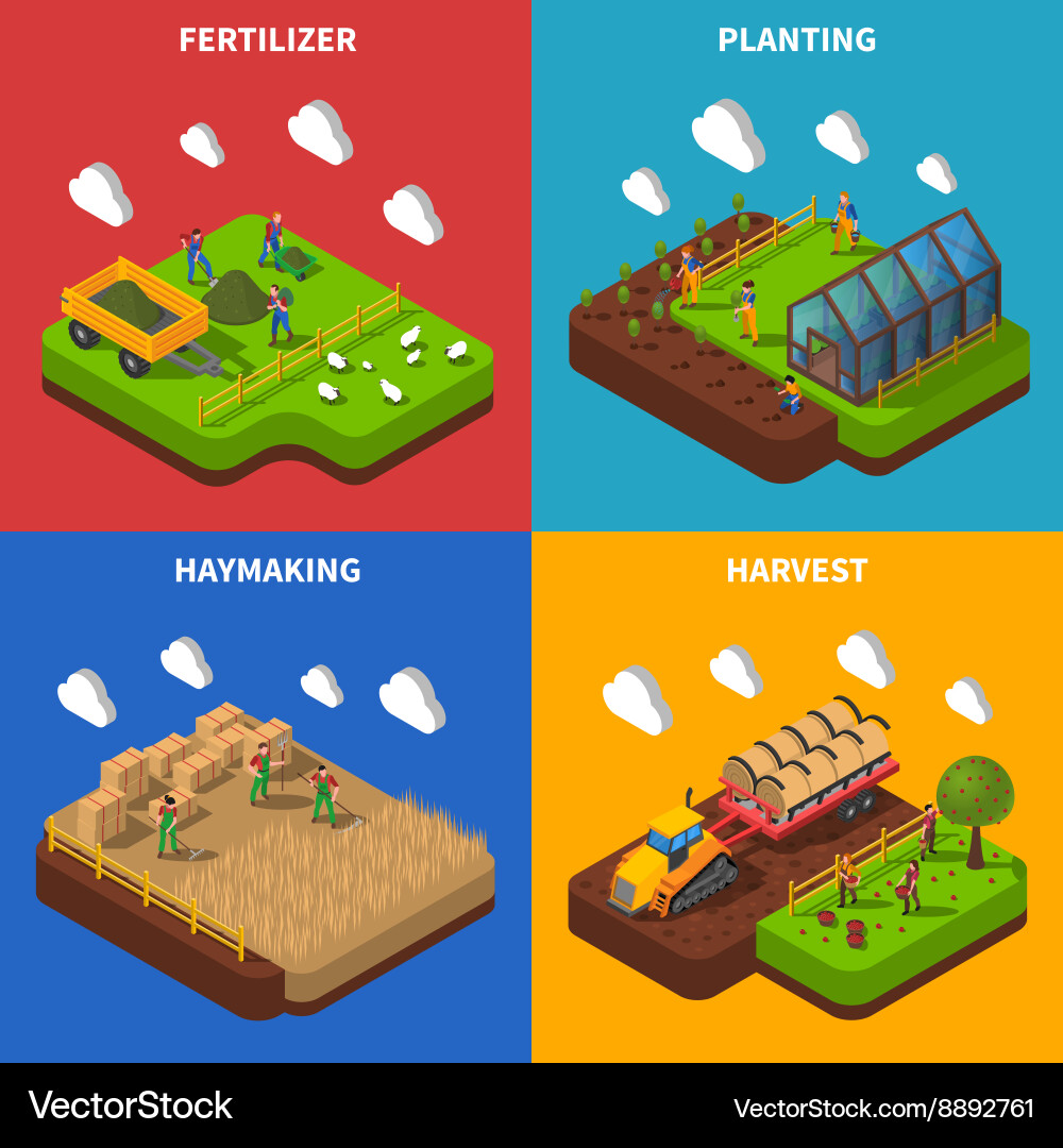 Farmer Isometric Icons - Agriculture Set Vector Image