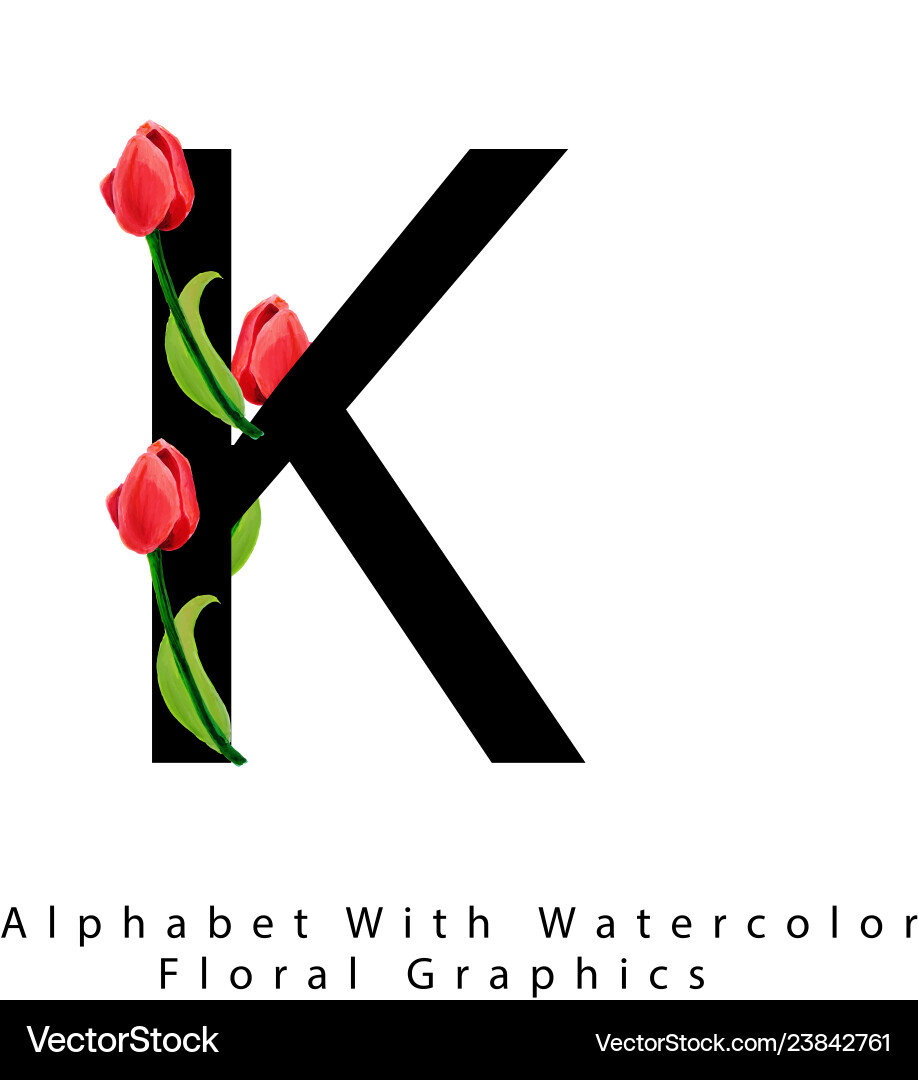 Letter k watercolor floral background Royalty Free Vector