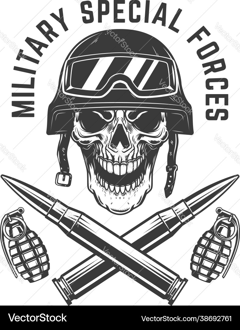 Military Forces Crossed Bullets & Grenades Vector Image