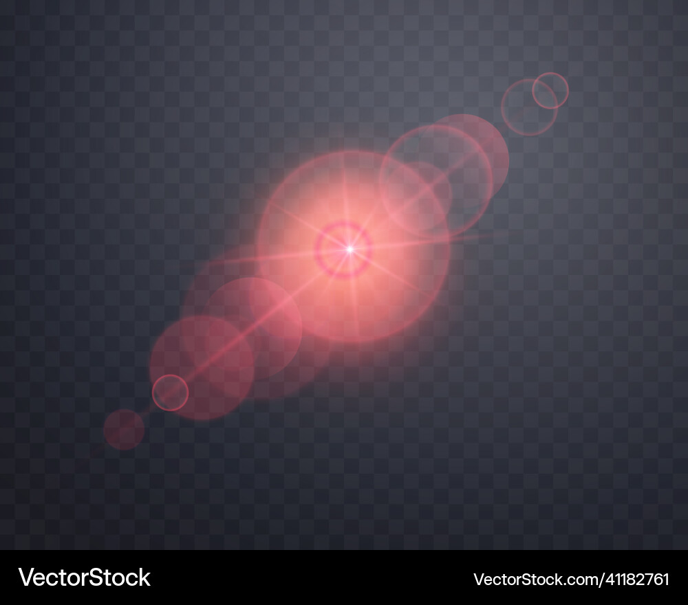 Red sunlight lens flare sun flash with rays Vector Image