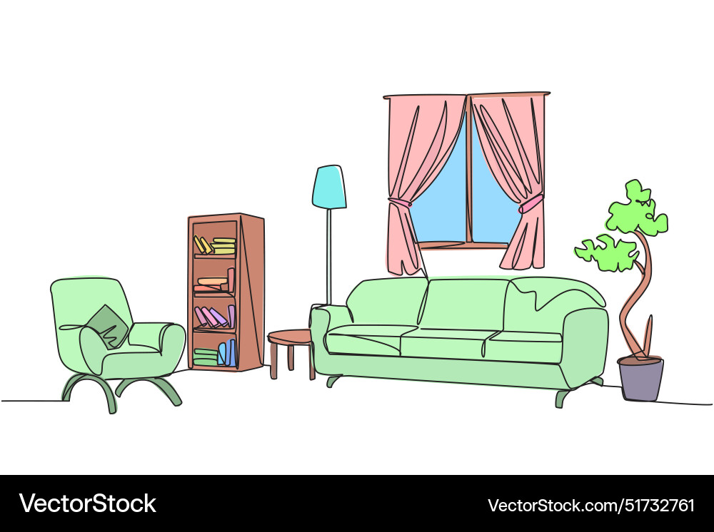 Single one line drawing stylish room with full Vector Image