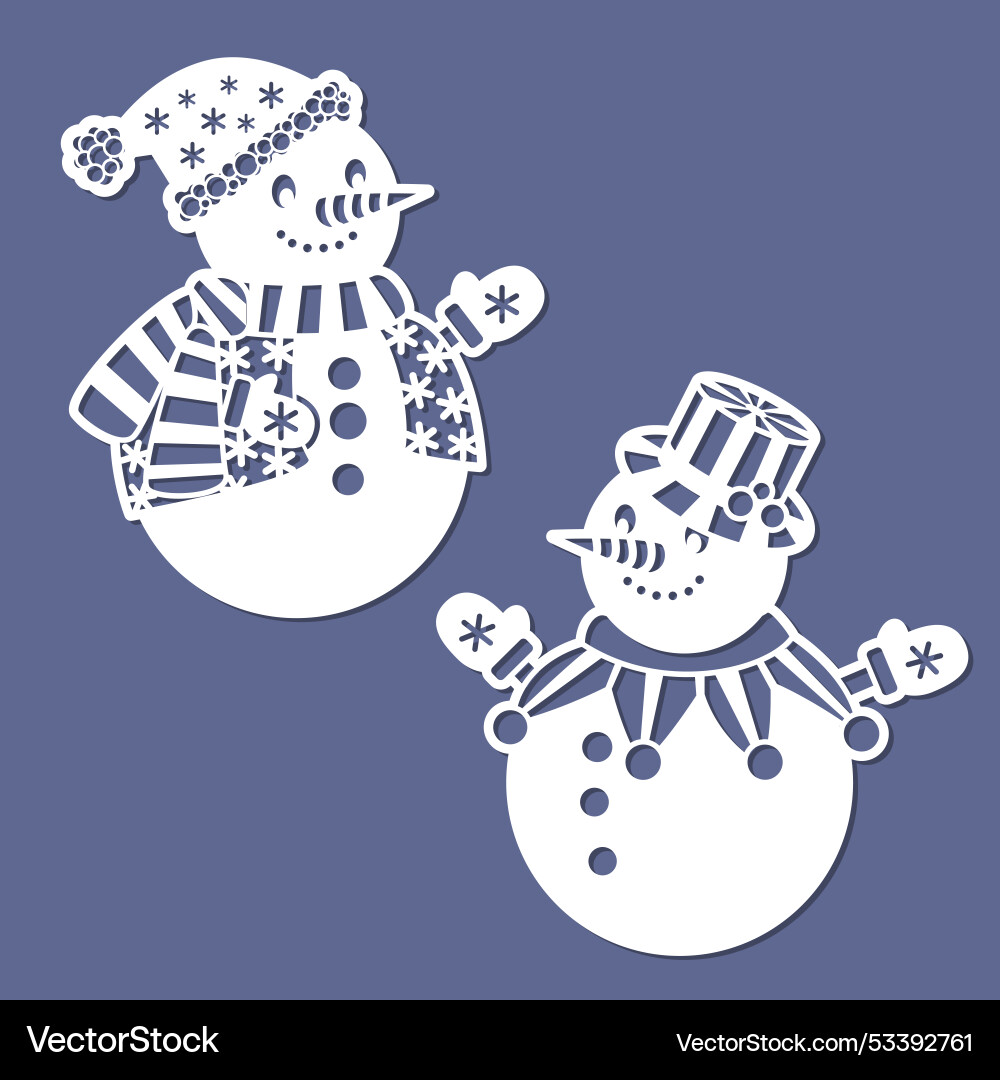 Two snowmen snowman templates for laser cutting Vector Image