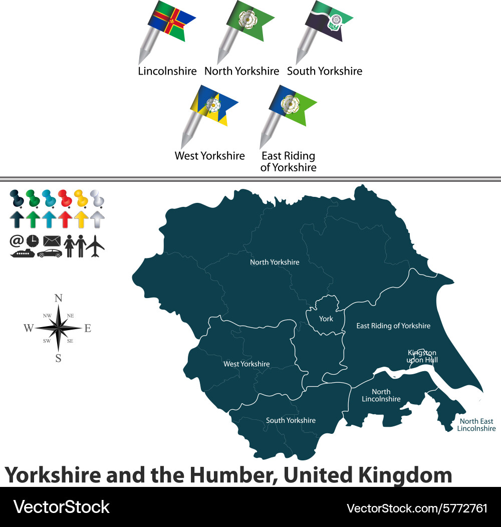 Yorkshire & The Humber Map Royalty Free Vector Image