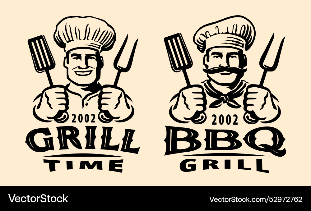 Chef cook with bbq tools logo grill food Vector Image