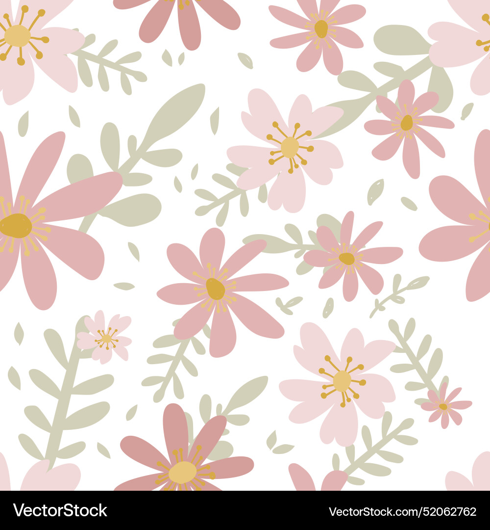 Flowers and leaf seamless pattern background Vector Image
