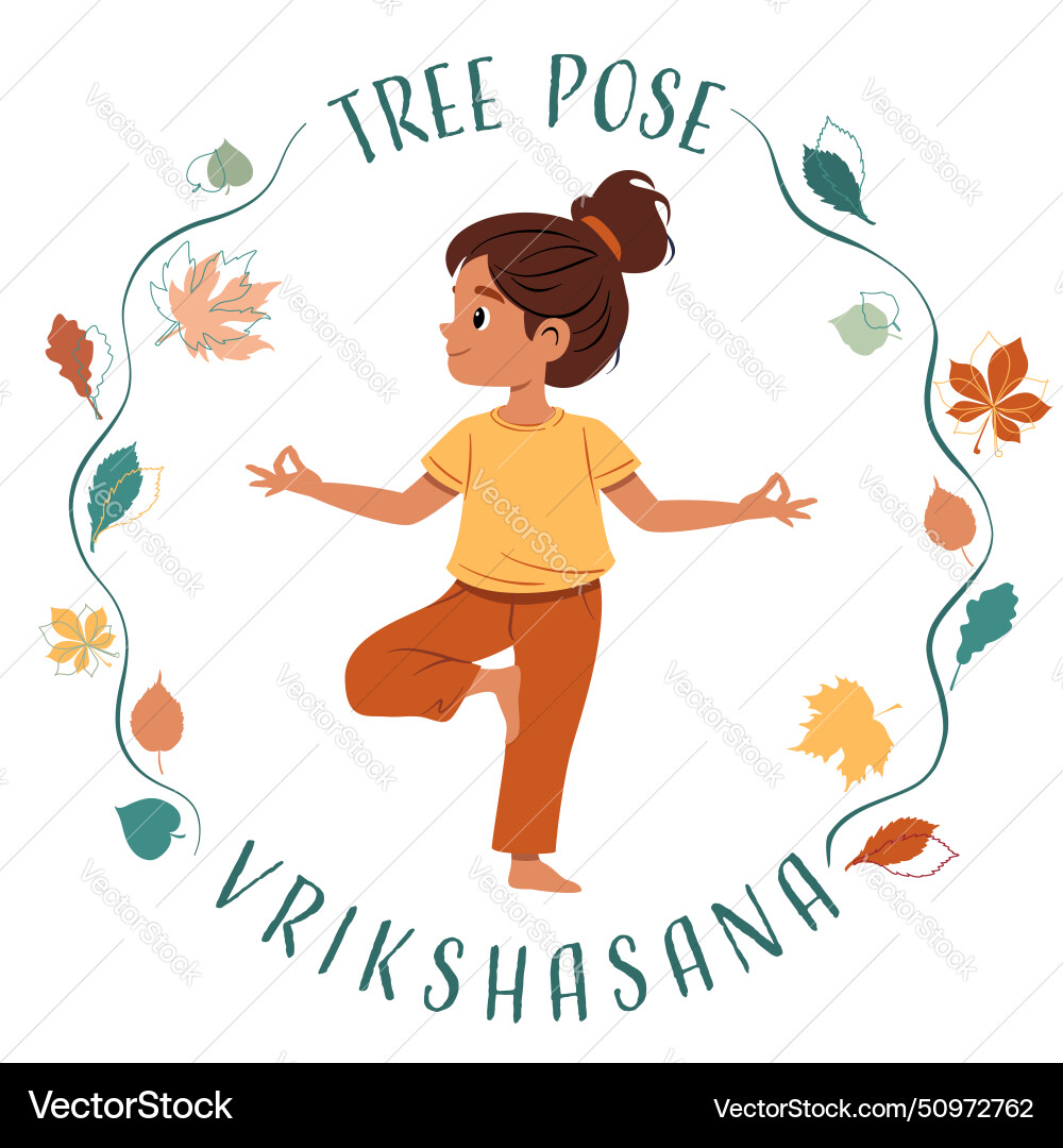 Girl doing yoga tree pose Royalty Free Vector Image