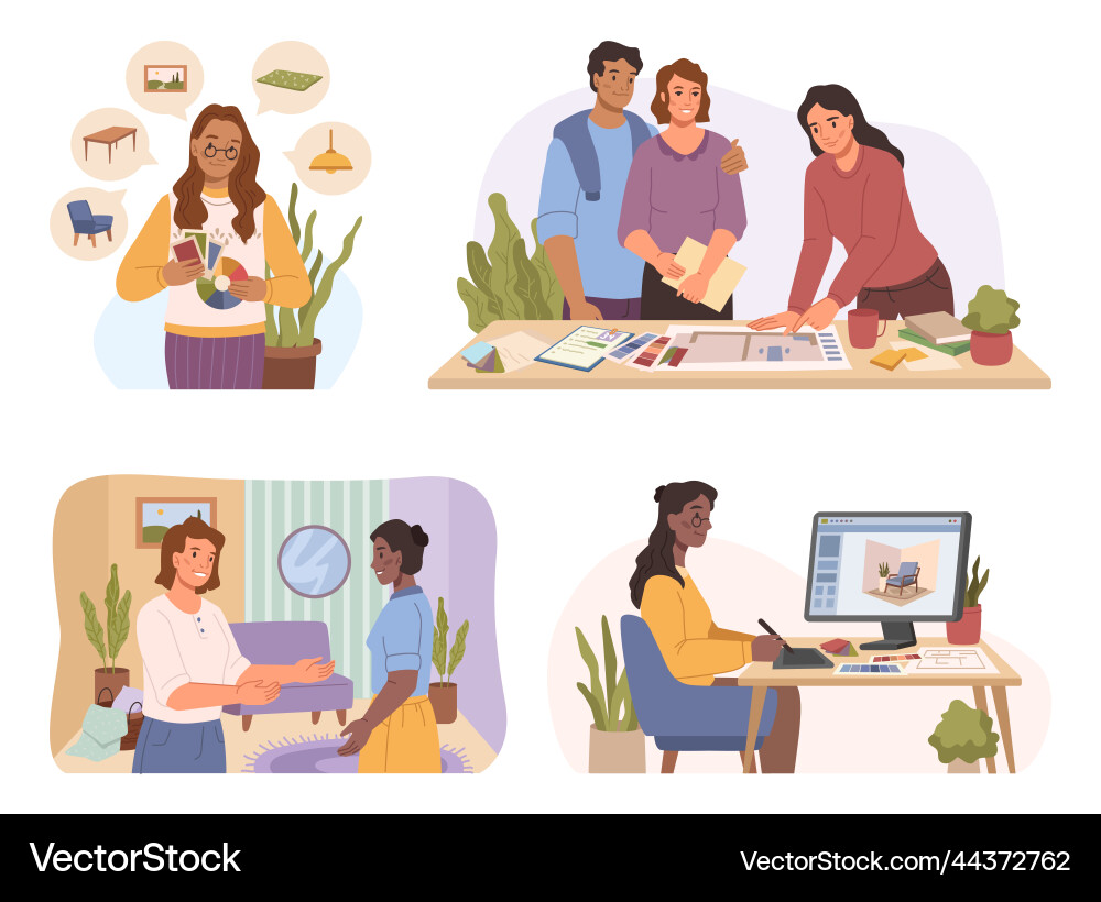 Interior Designers Working On Projects Royalty Free Vector