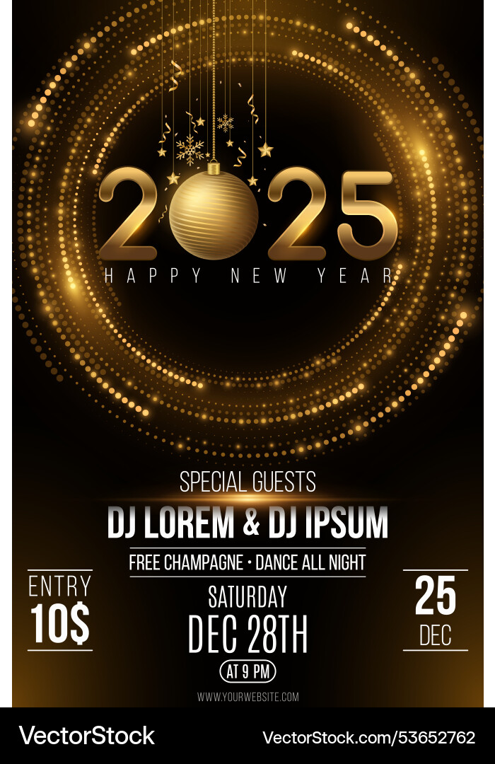 Party poster for happy new year 2025 golden Vector Image