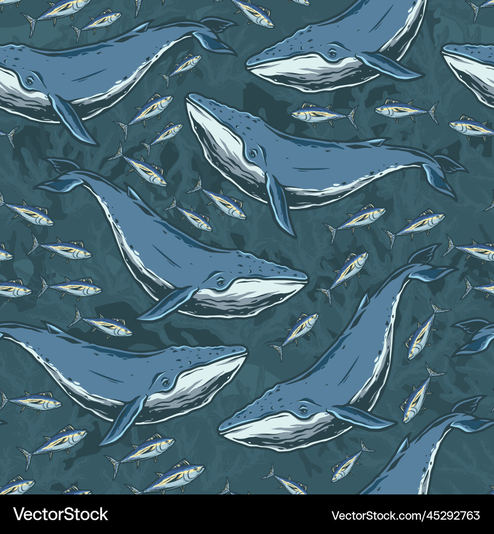 Blue whales colorful seamless pattern Royalty Free Vector