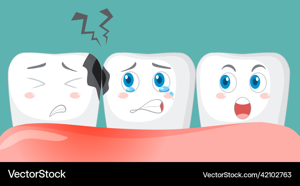 Cartoon teeth decay on blue background Royalty Free Vector
