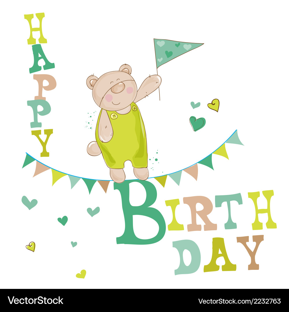 Cute Baby Bear Birthday Card Royalty Free Vector Image