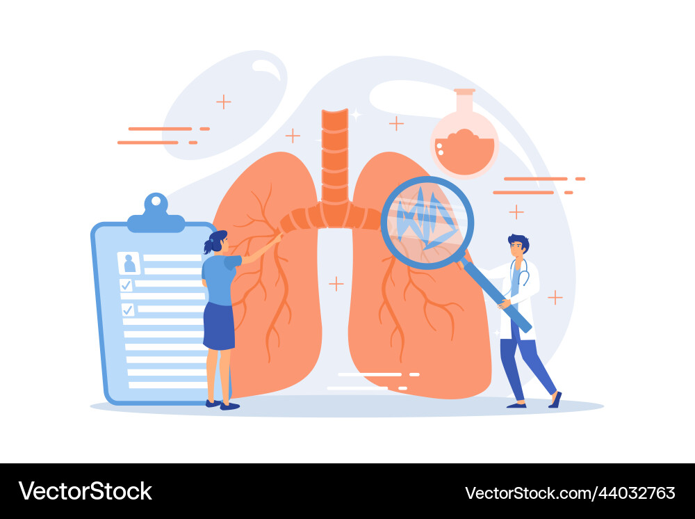 Doctor with magnifier looking at bacteria Vector Image