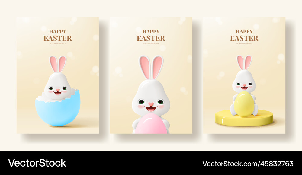 Happy Easter Bunny Poster Set Royalty Free Vector Image
