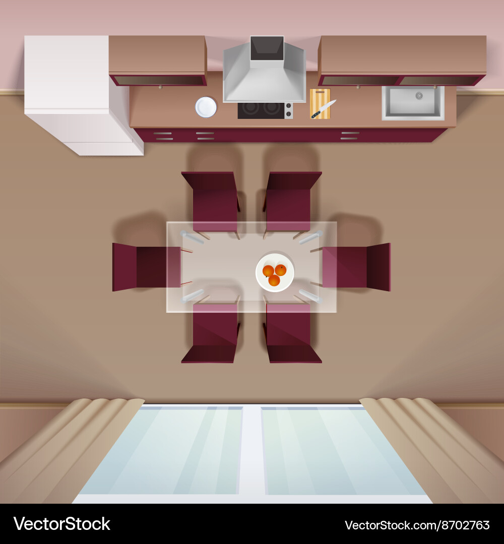 Modern kitchen top view realistic image Royalty Free Vector