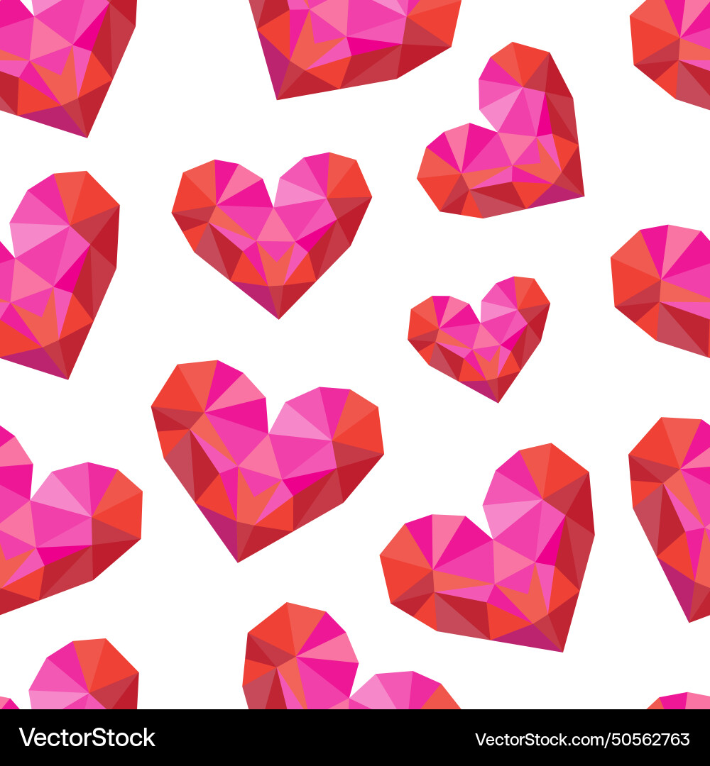 Origami paper pink red hearts on white pattern Vector Image