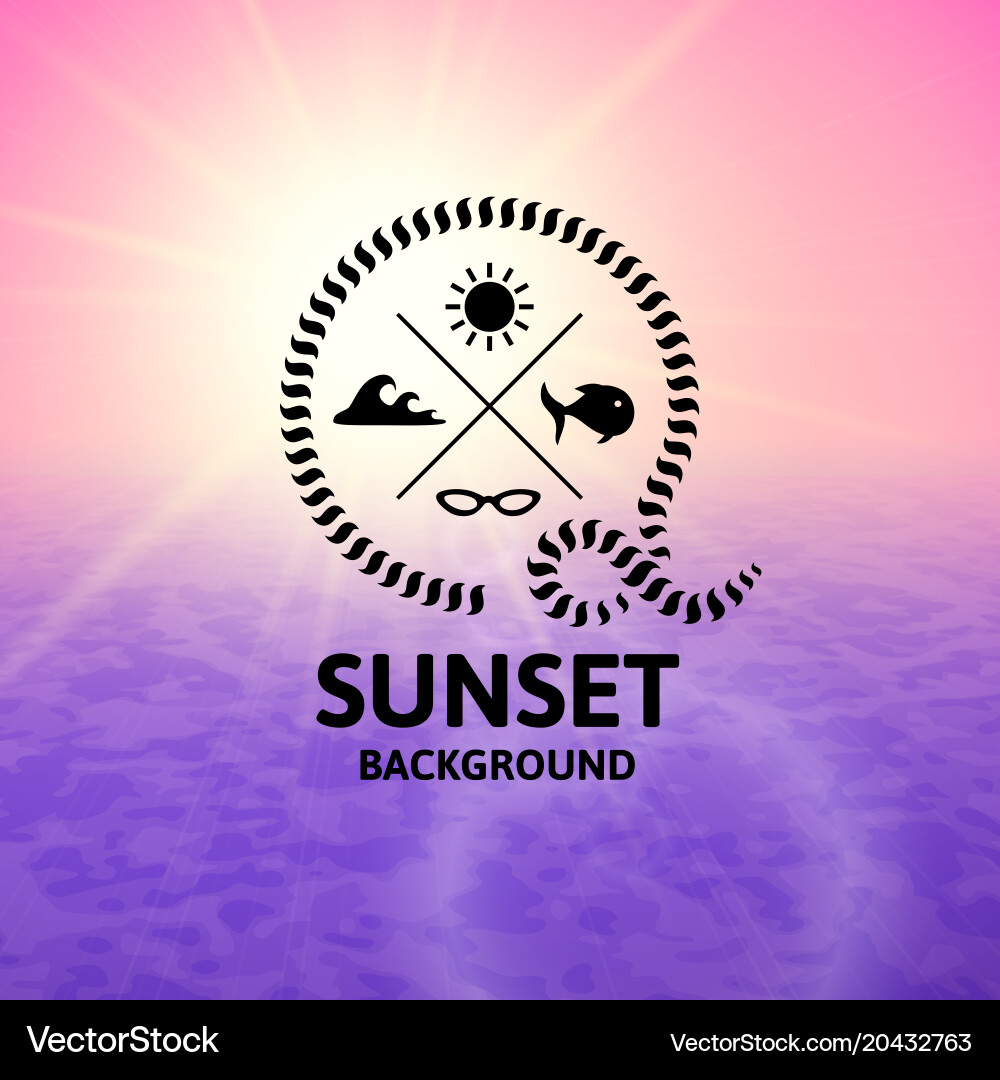 Pink sunset with violet water sea surface Vector Image