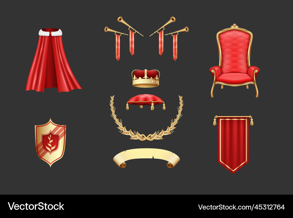 3d king elements queen gold crown royal golden Vector Image