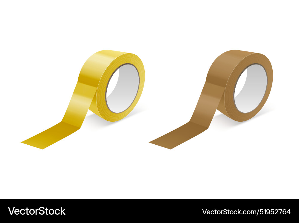 3d realistic glossy yellow and brown tape roll Vector Image