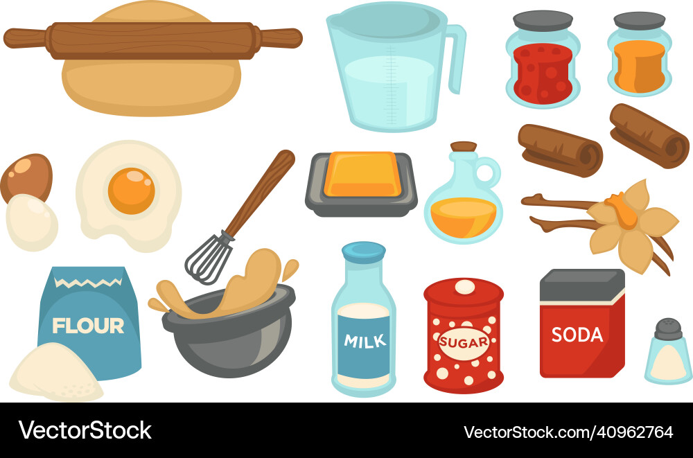 Baking ingredients flour and spices for cooking Vector Image