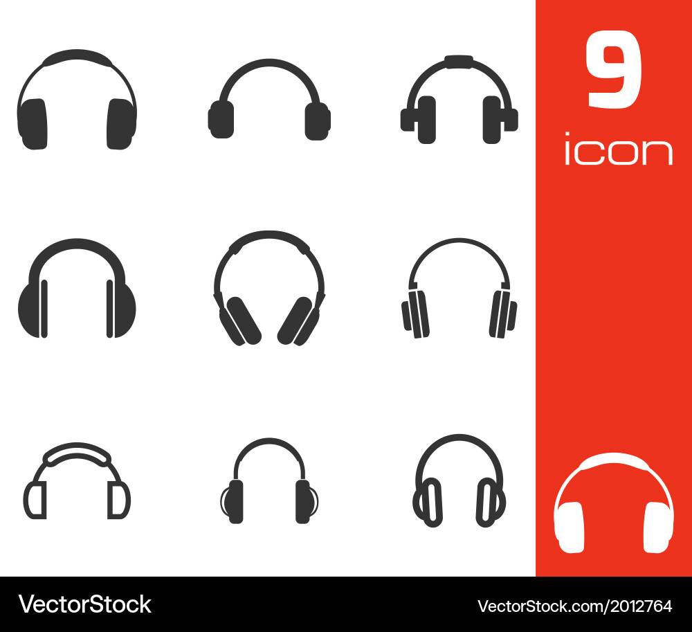 Black headphone icons set Royalty Free Vector Image
