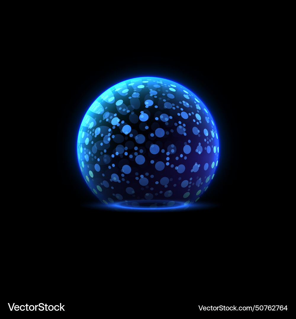 Blue glowing sphere shield with round shapes Vector Image