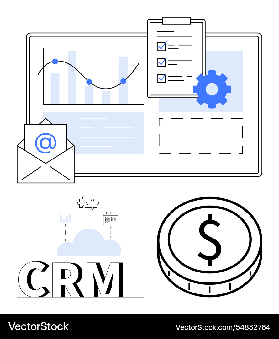 Crm dashboard with analytics graph email Vector Image