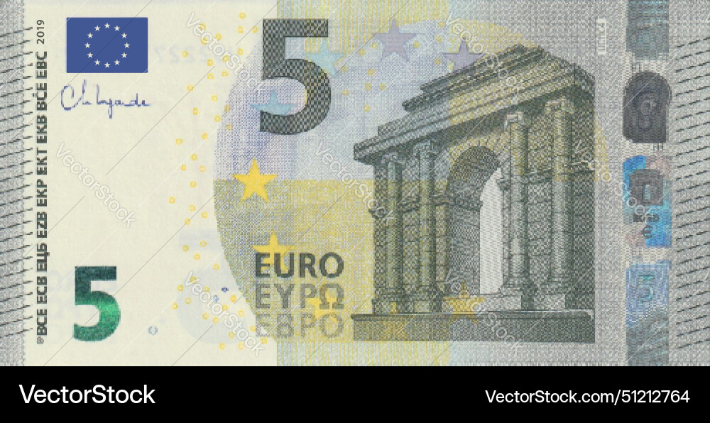 Obverse high polygonal pixel mosaic banknote 5 Vector Image