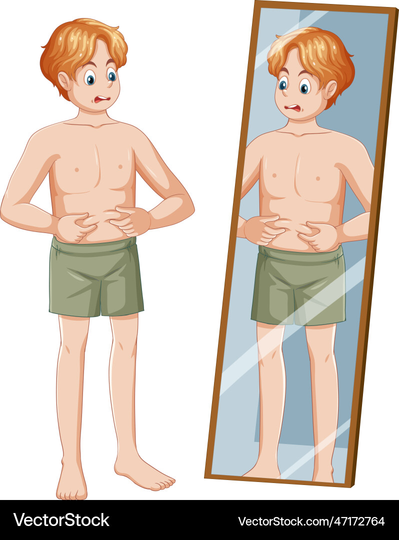 Puberty boy observing his developing body Vector Image Puberty boy observing his developing body Vector Image