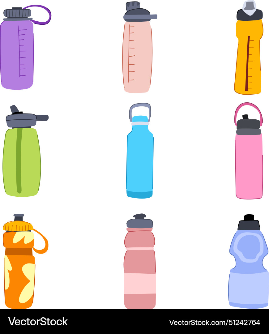 Reusable water bottle set cartoon Royalty Free Vector Image
