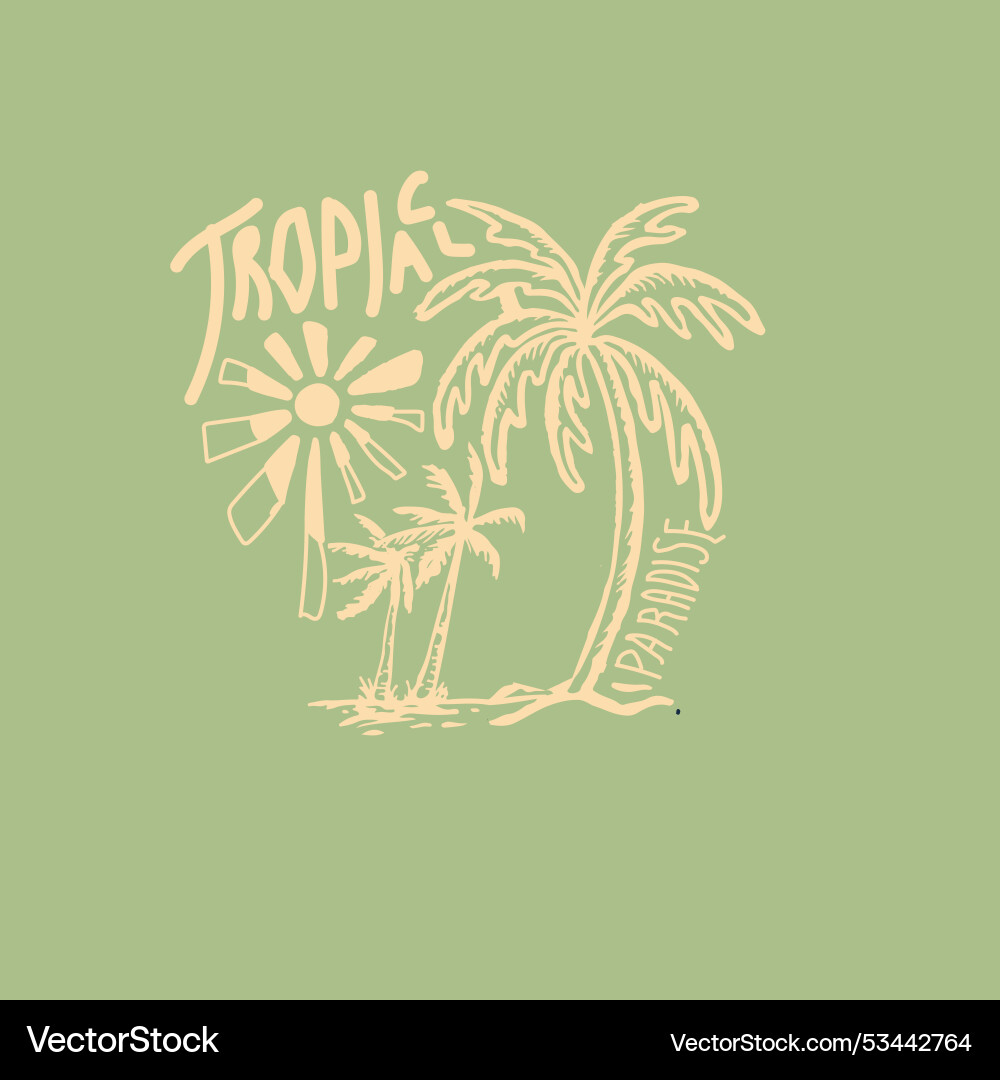 Tropical paradise palm tree summer beach graphic Vector Image