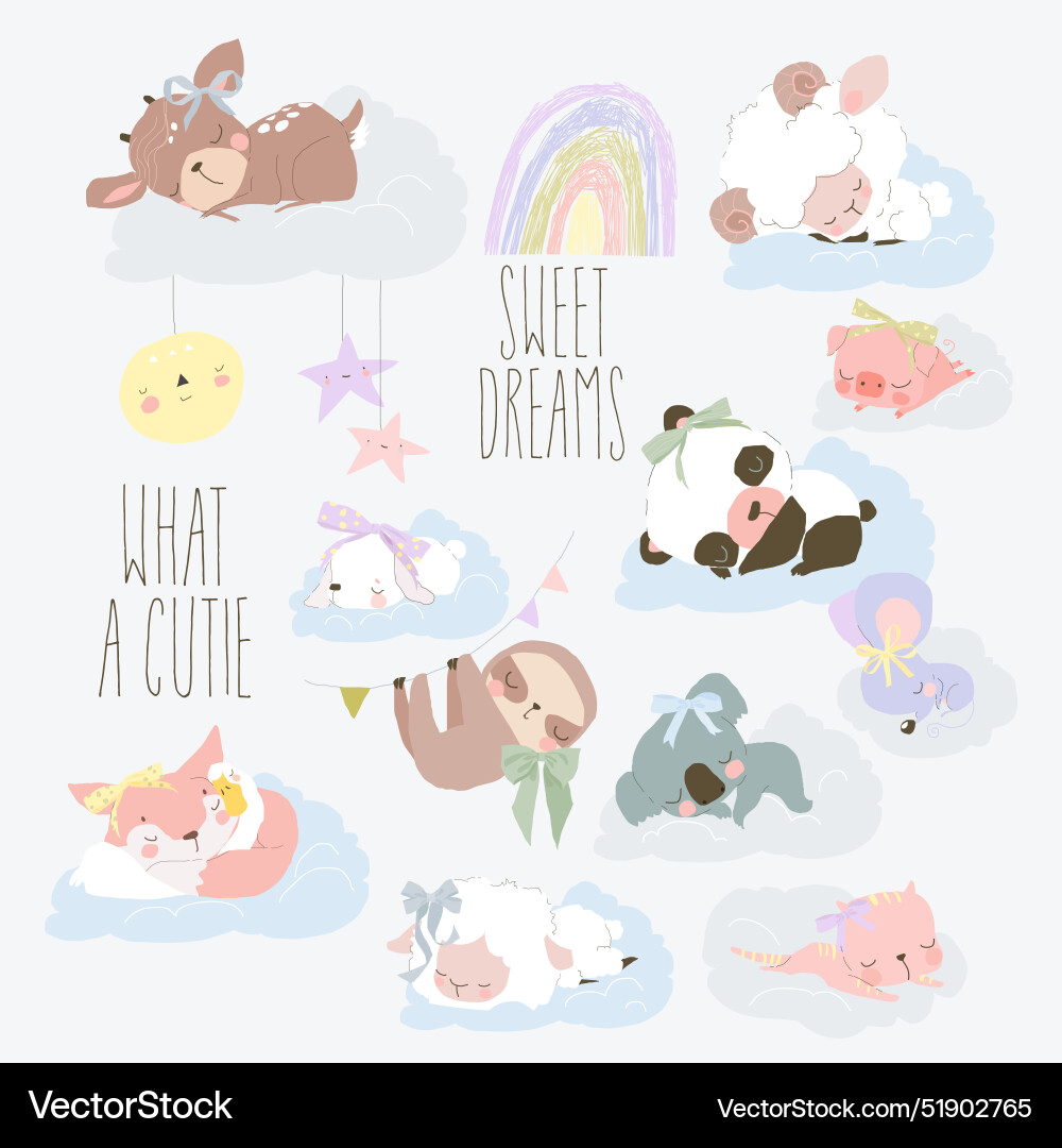 Cute cartoon set with animals sleeping Royalty Free Vector
