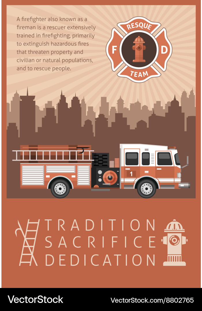 Firefighter retro poster Royalty Free Vector Image