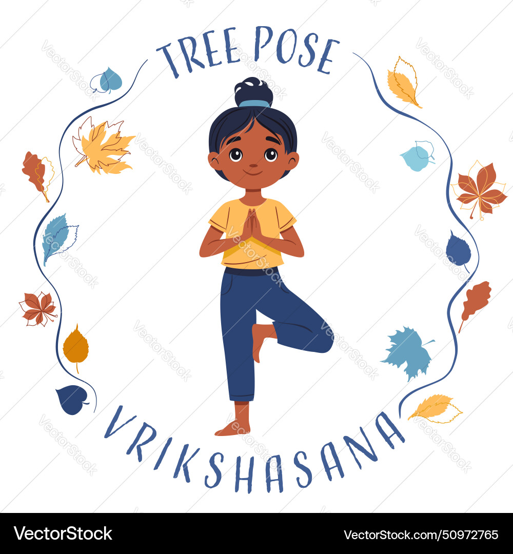 Girl doing yoga tree pose Royalty Free Vector Image