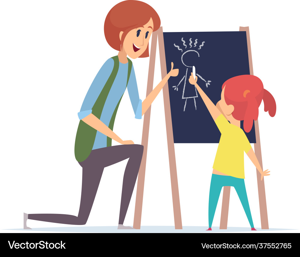 Girl Drawing Chalkboard Royalty Free Vector Image