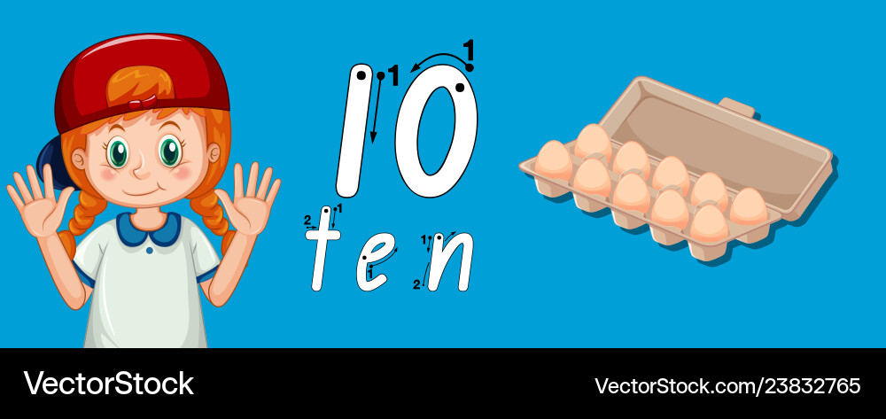 Number ten tracing guide Royalty Free Vector Image