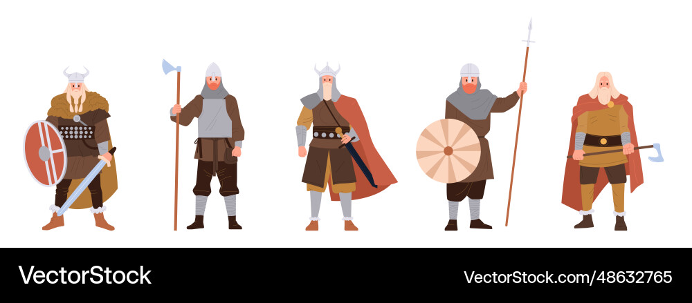 Viking warrior wearing armor and horned helmets Vector Image