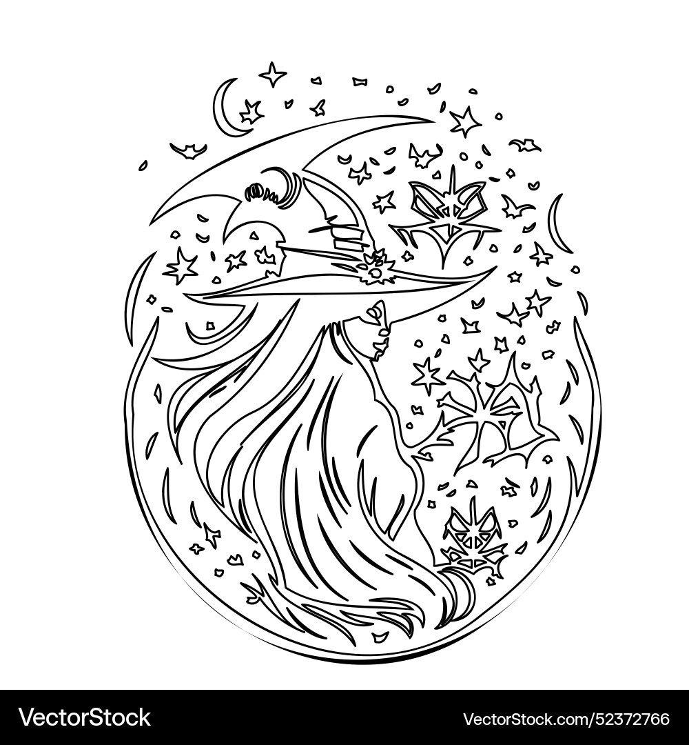 Witch halloween outline sketch Royalty Free Vector Image