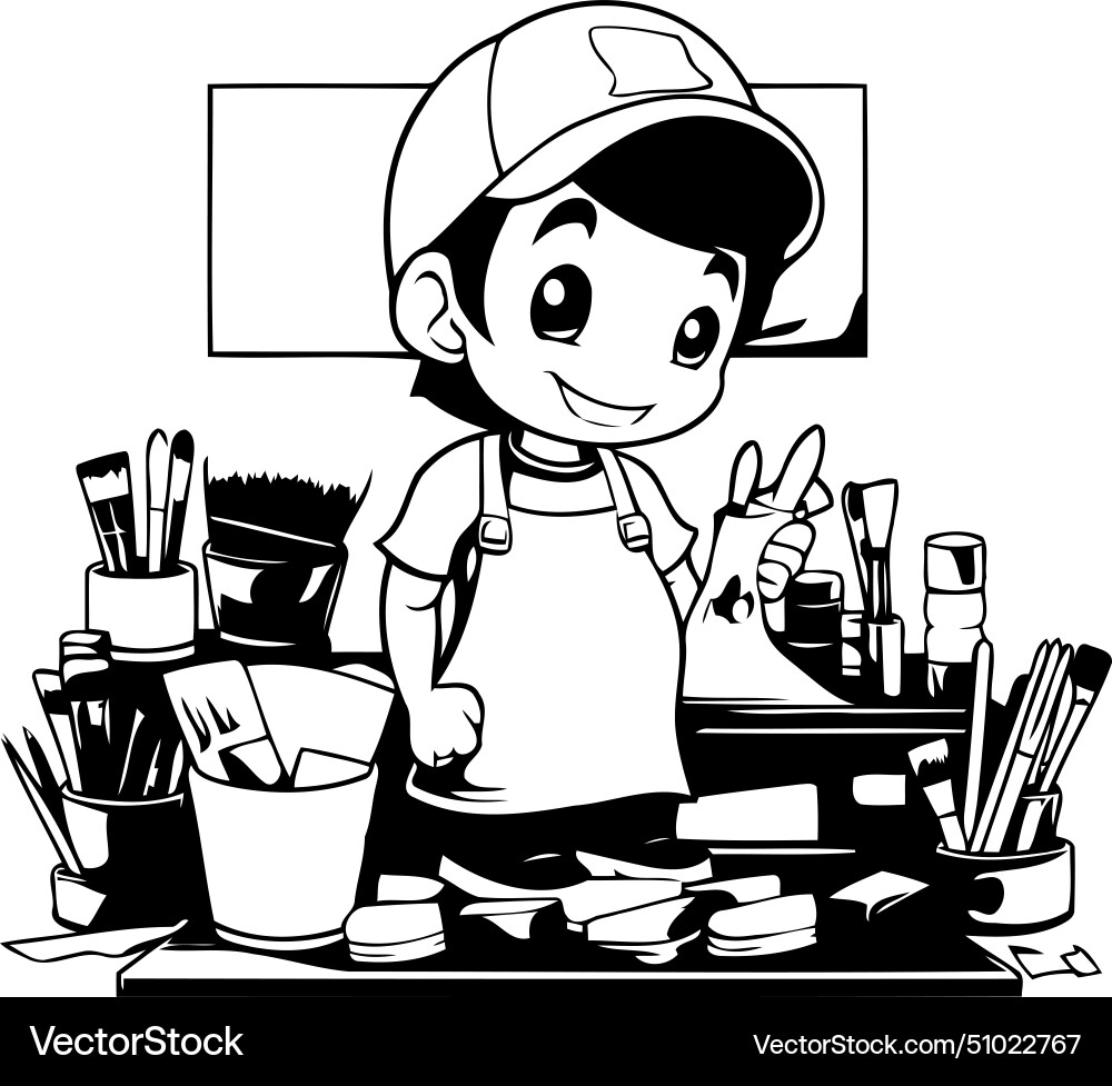 A boy in painters workshop cartoon style Vector Image