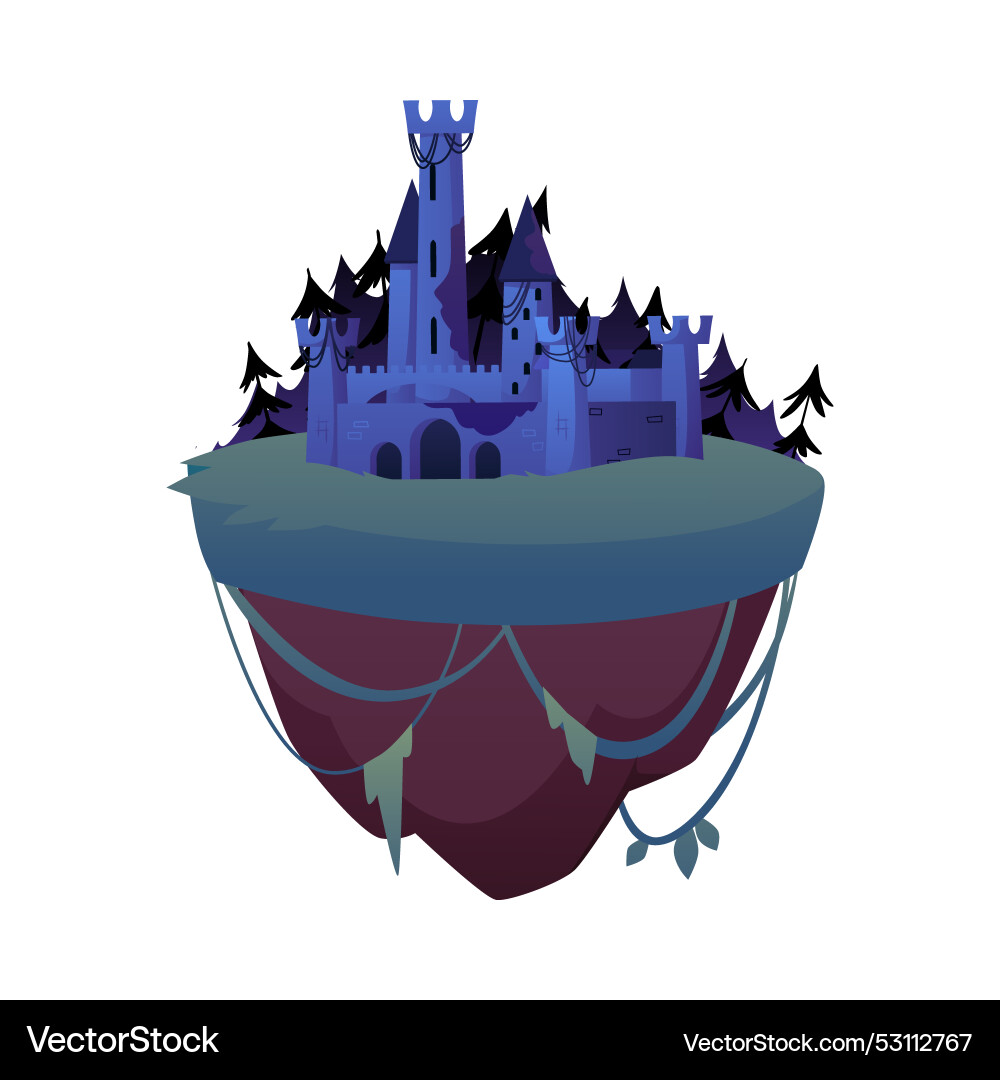 Floating land island with medieval castle Vector Image