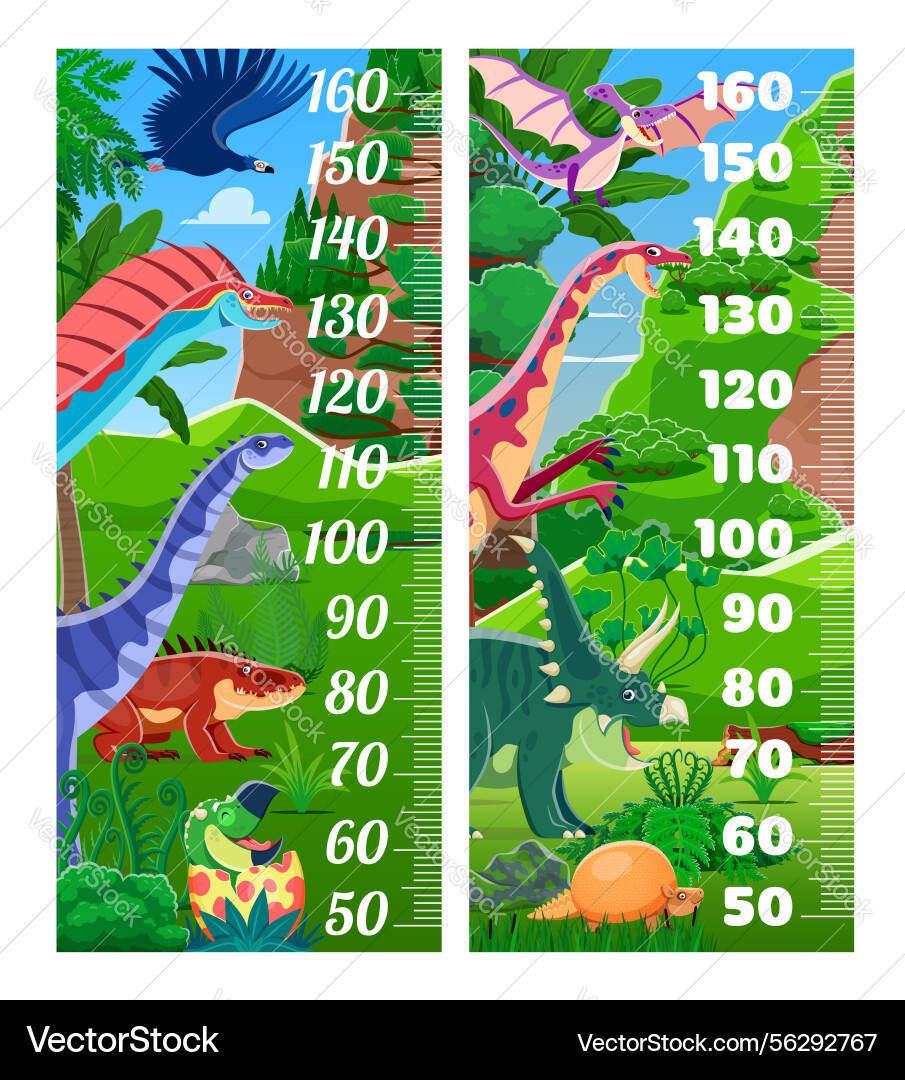 Kids height chart ruler with dinosaurs reptiles Vector Image