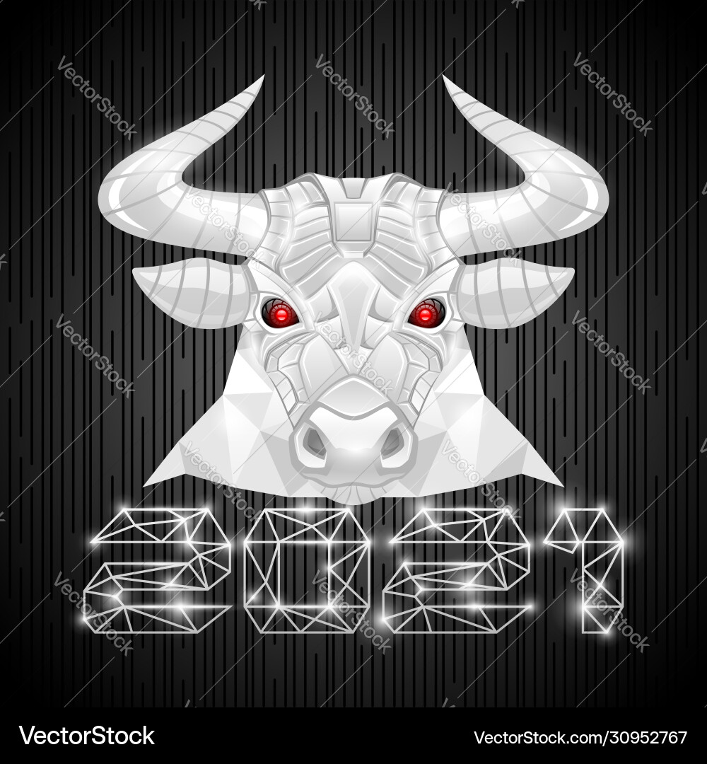 Metallic Bull New Year 2021 Symbol Royalty Free Vector Image