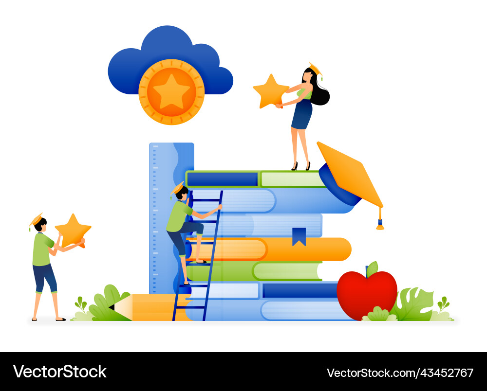 Students Climbing Achievement Ladder Royalty Free Vector