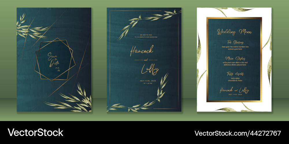 Wedding invitation card template green design Vector Image