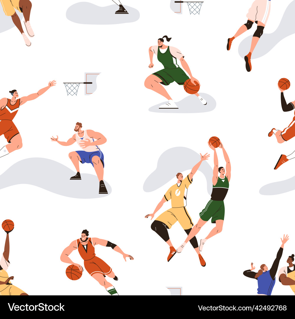 Basketball players pattern with athletes playing Vector Image