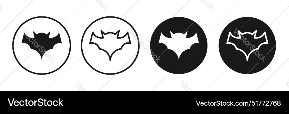 Bat icon set black filled and outlined style Vector Image