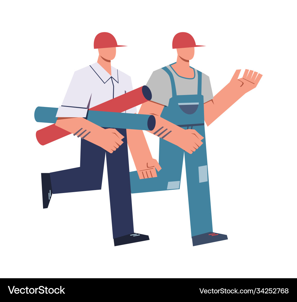 Cartoon builders and architects construction Vector Image